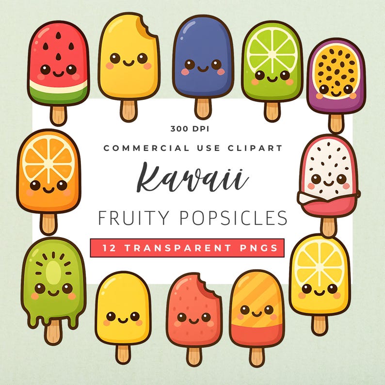 Kawaii Popsicle Clipart: Fruity Summer Ice Pop Pngs (digital Download ...