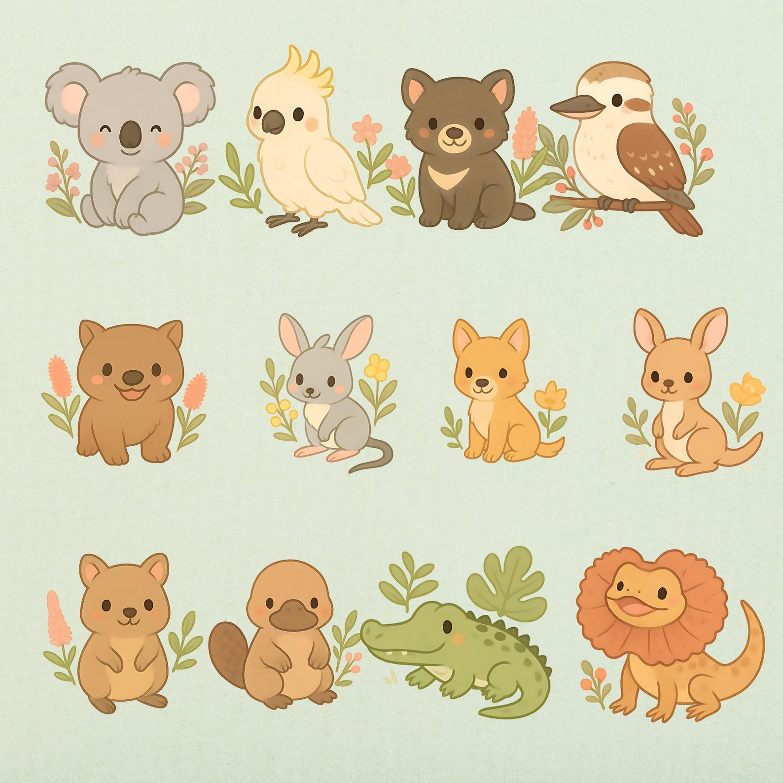 Kawaii Australian Animal Clipart Set – 12 Cute Aussie Wildlife Pngs ...