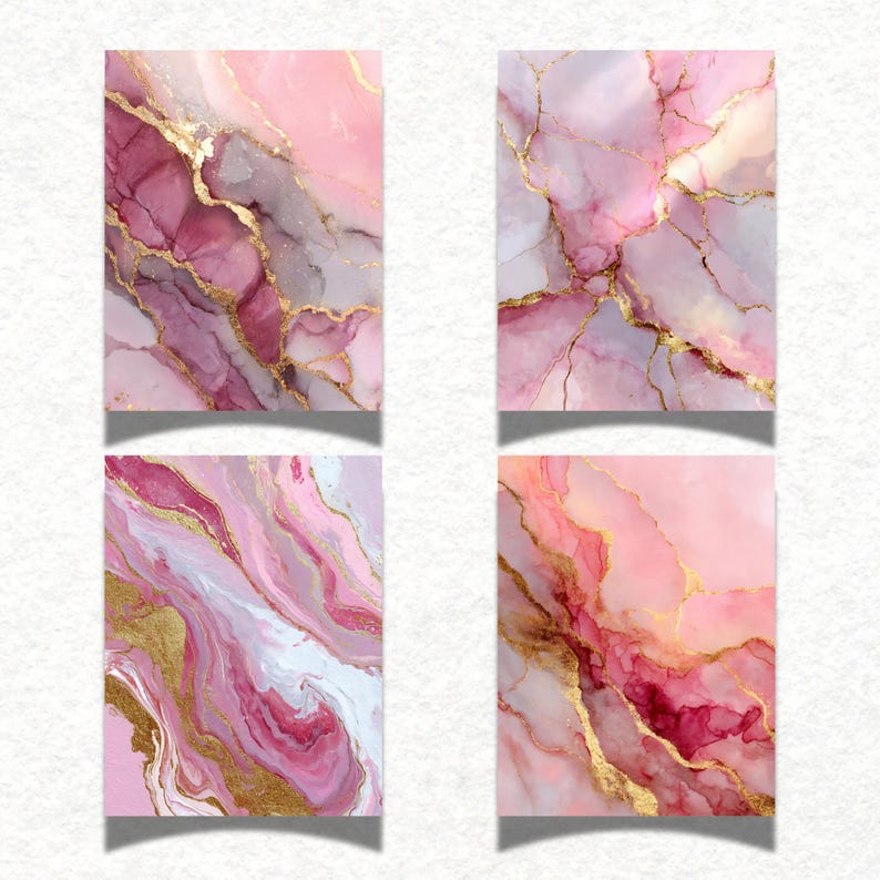 Pink and Gold Marble Digital Paper Pack, 8 Printable Marble Backgrounds ...