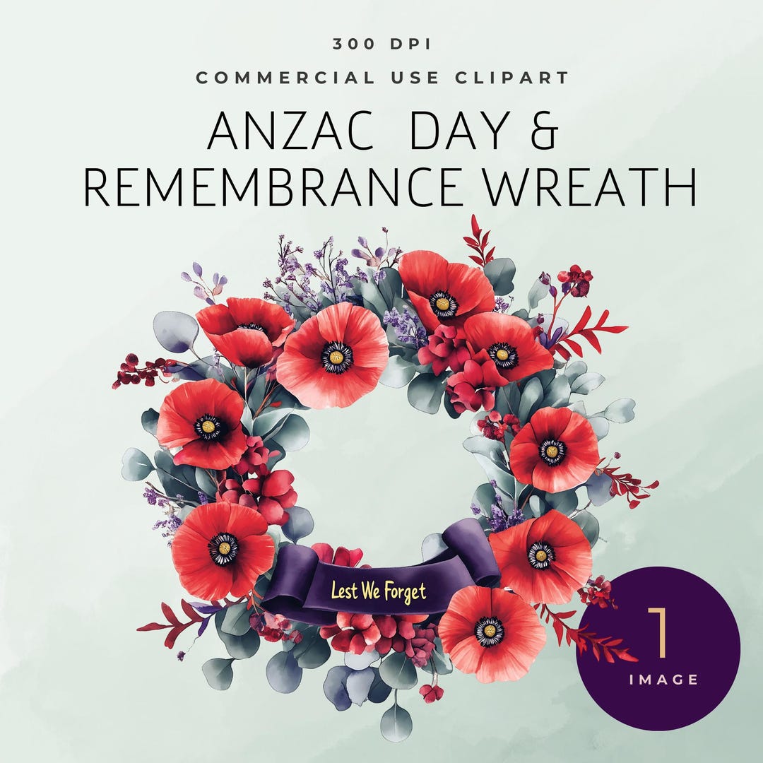 ANZAC Day Wreath Clipart – Lest We Forget Digital PNG – Remembrance ...
