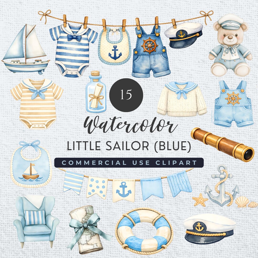 Ahoy, It's a Boy Baby Shower Clipart | Little Sailor Clipart | Nautical ...
