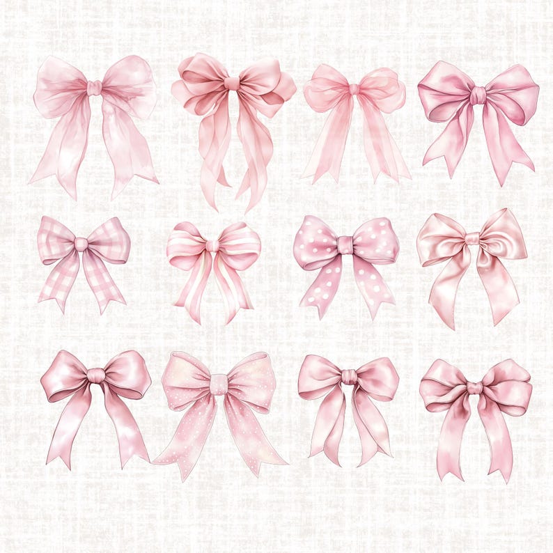 Watercolor Pastel Pink Coquette Bows Clipart | Soft Feminine Digital ...