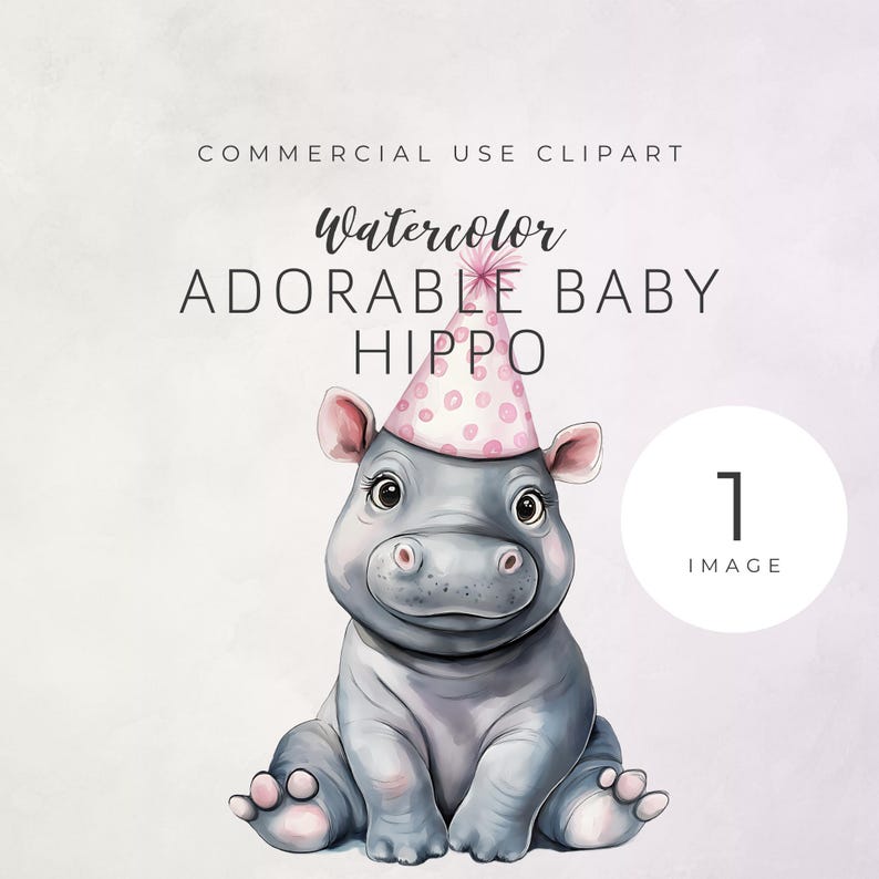 Baby Hippo Clipart, Watercolor, Single Transparent Background PNG ...