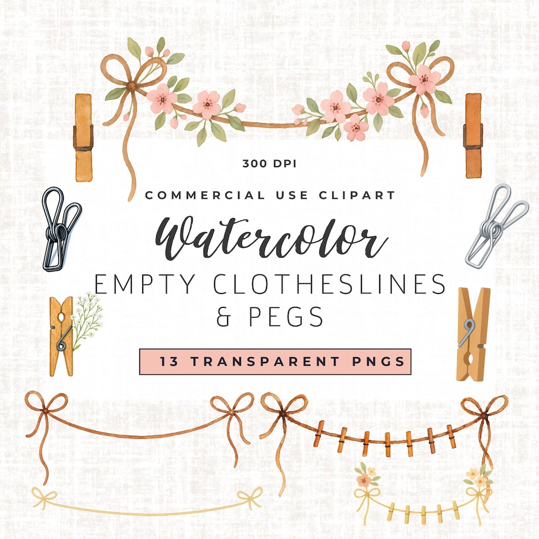 Empty Clothesline and Clothes Peg Clipart | Rustic Clothesline Clipart ...