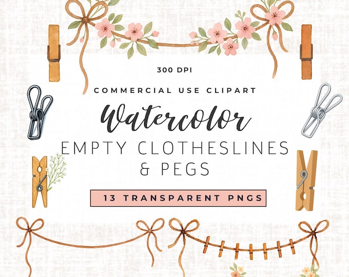 Empty Clothesline and Clothes Peg Clipart | Rustic Clothesline Clipart ...