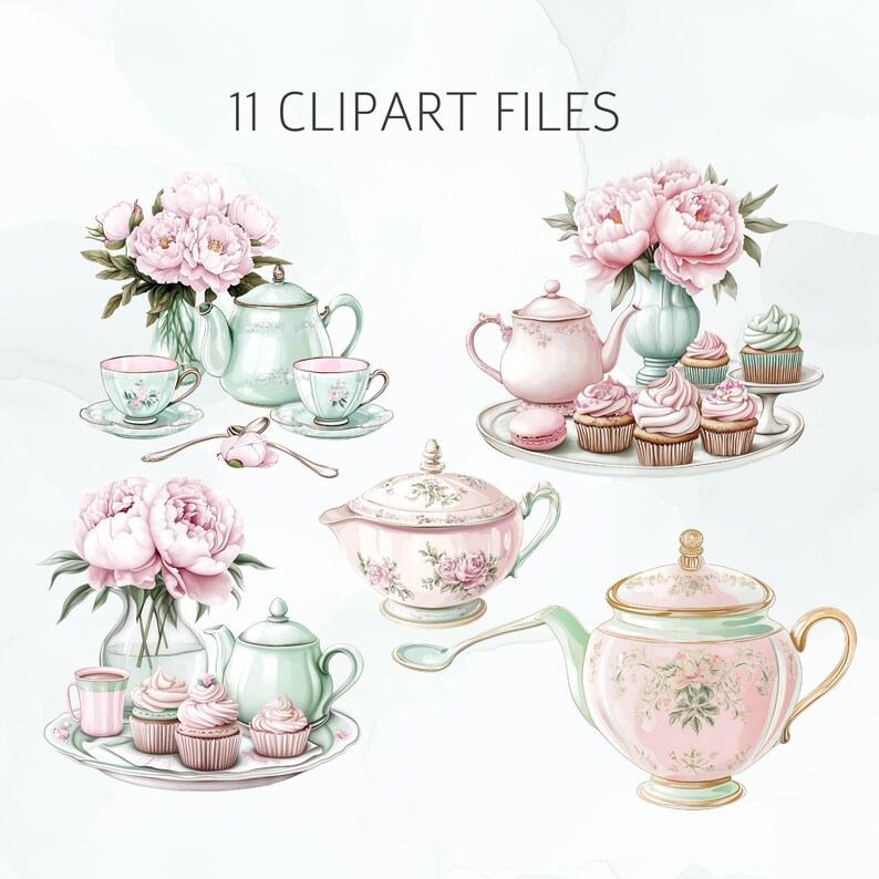 Vintage Floral Teacups, Spill the Tea Bridal Shower Clipart, Watercolor ...