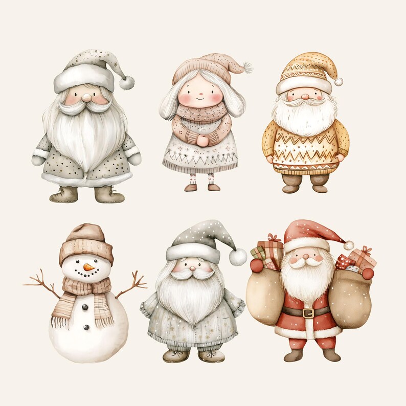 Gold Santa Clipart, Santa & Friends Christmas Clipart, Cute Holiday ...