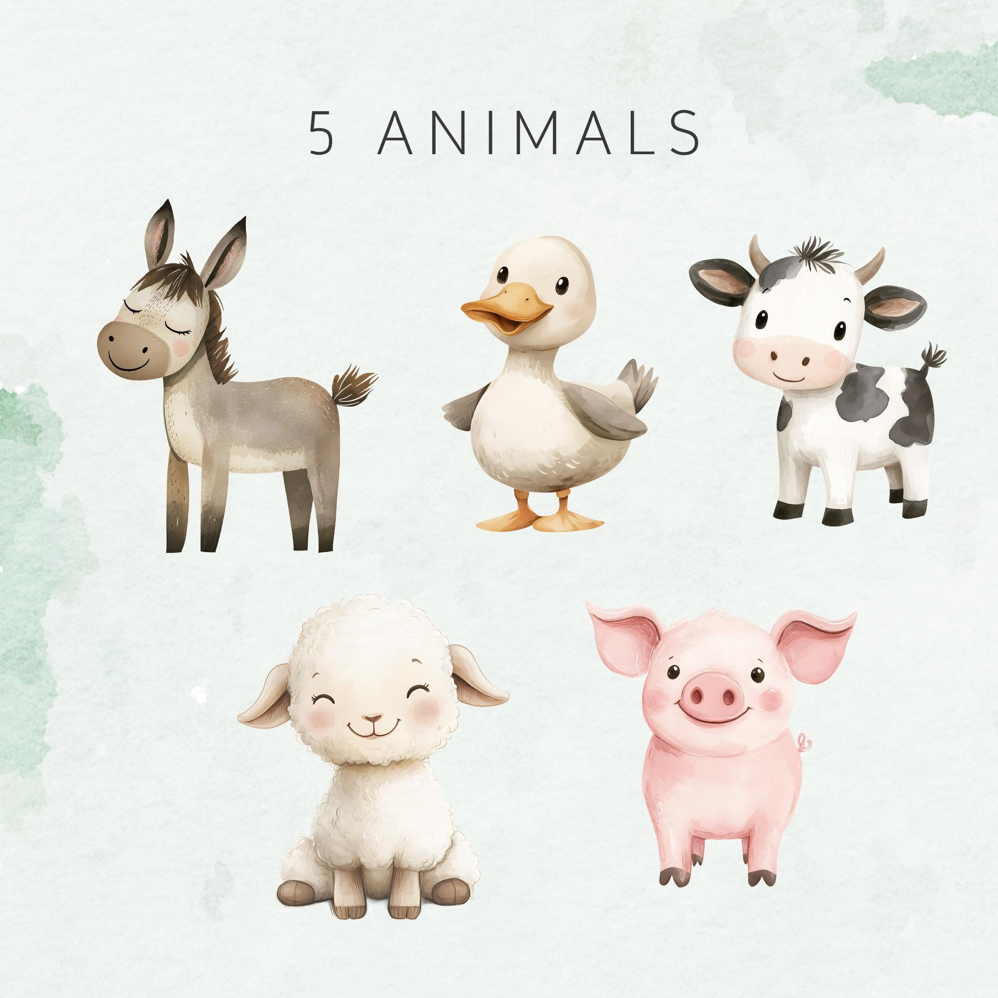 Farm Friends Clipart: 12 Watercolor Farm Animal Pngs (digital Download ...