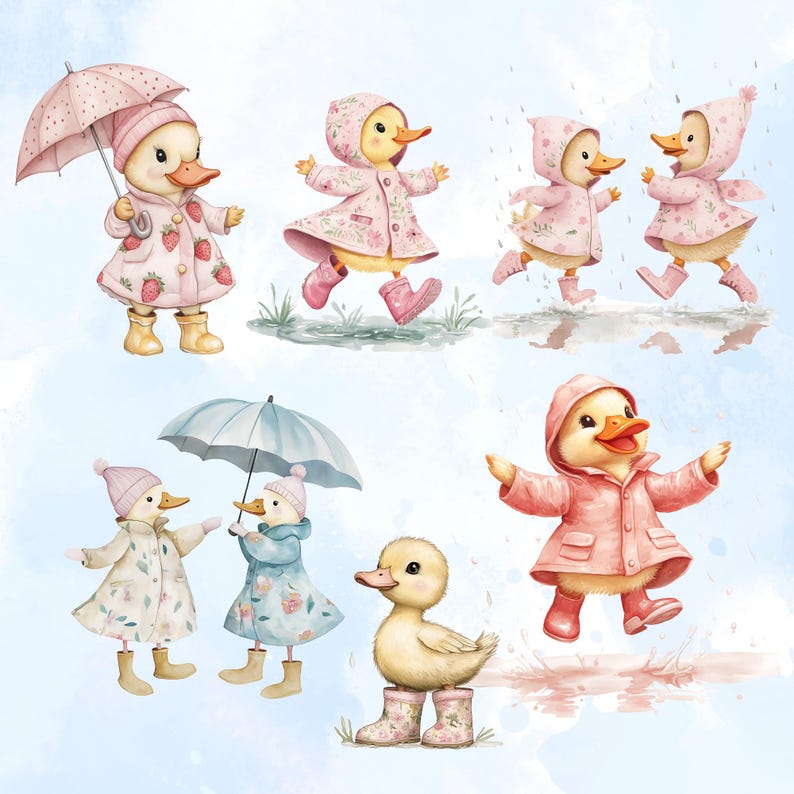 Rainy Day Duck Clipart PNG Bundle | 12 Ducks in Raincoats for ...