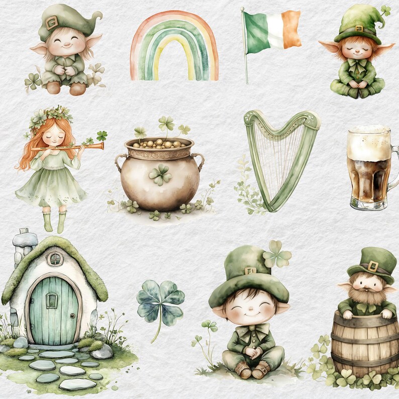 St. Patrick's Day Clipart, Cute Leprechaun Clipart, Watercolor ...