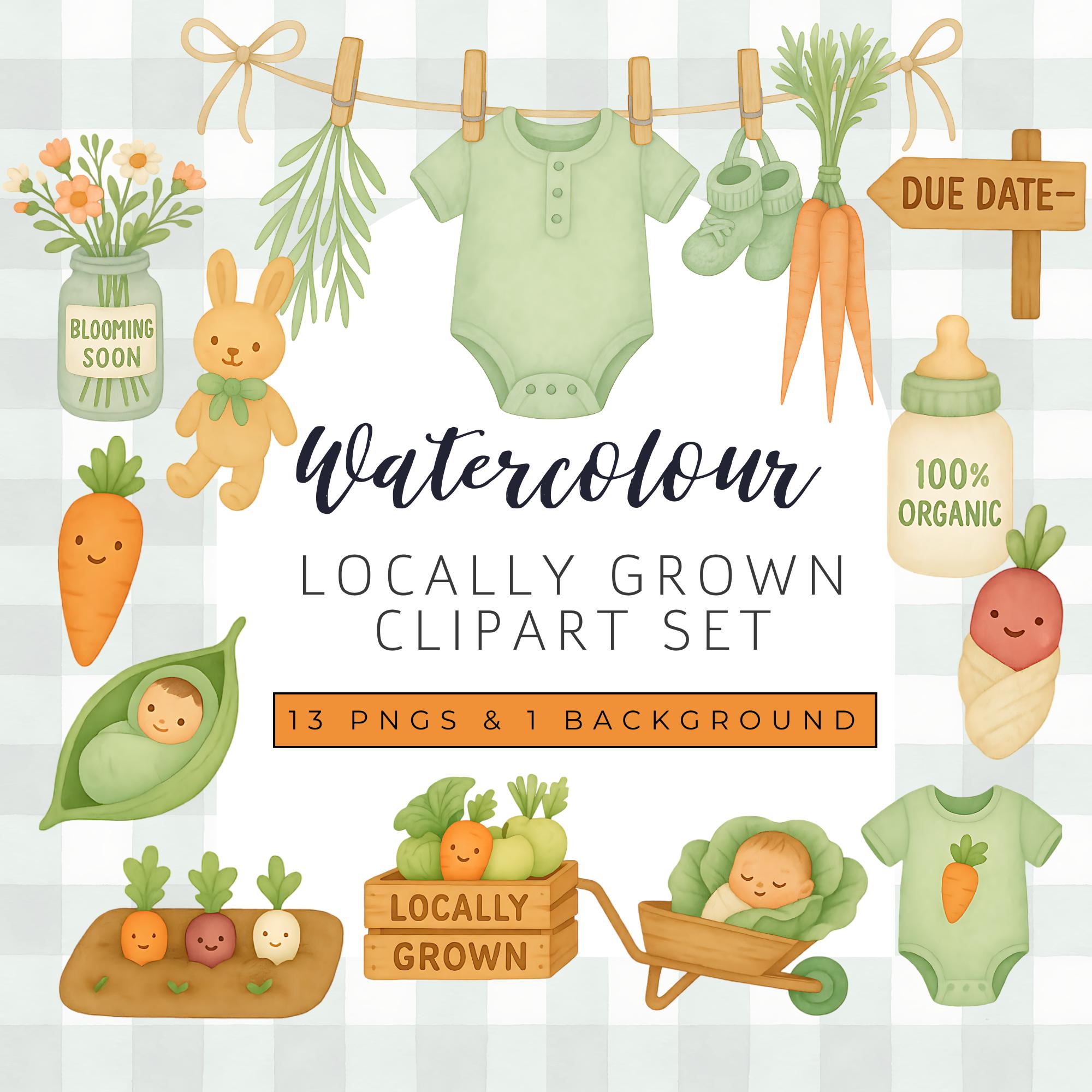 Locally Grown Baby Shower Clipart Set | Veggie Garden Clipart ...