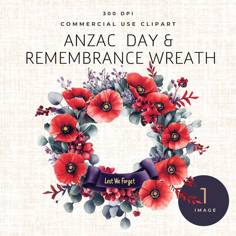 ANZAC Day Wreath Clipart – Lest We Forget Digital PNG – Remembrance ...