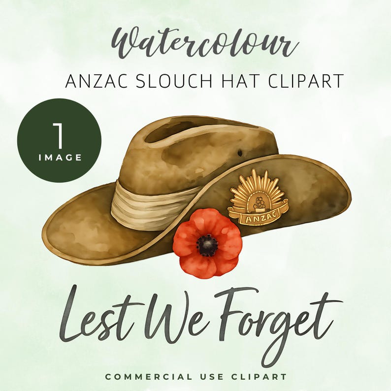 ANZAC Slouch Hat Clipart | Watercolour Lest We Forget Clipart ...