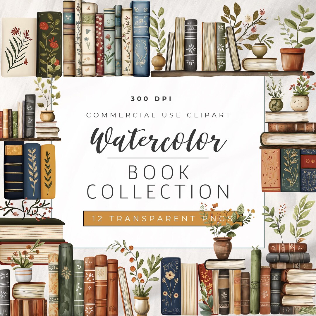 Rustic Books Clipart, Beautiful Watercolor Books and Flowers Pngs ...