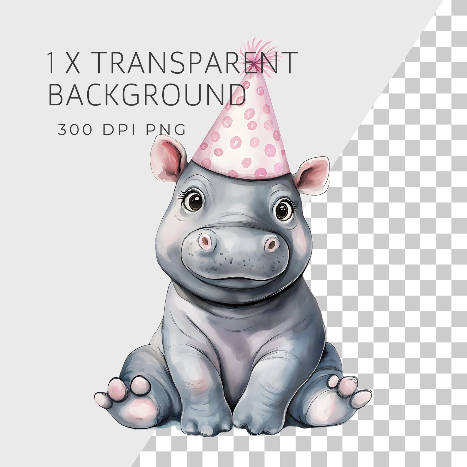 Baby Hippo Clipart, Watercolor, Single Transparent Background PNG ...