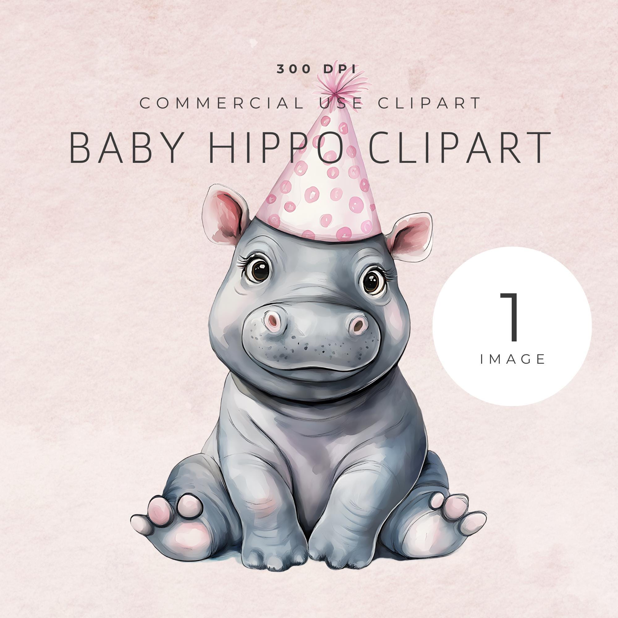Baby Hippo Clipart, Watercolor, Single Transparent Background PNG ...