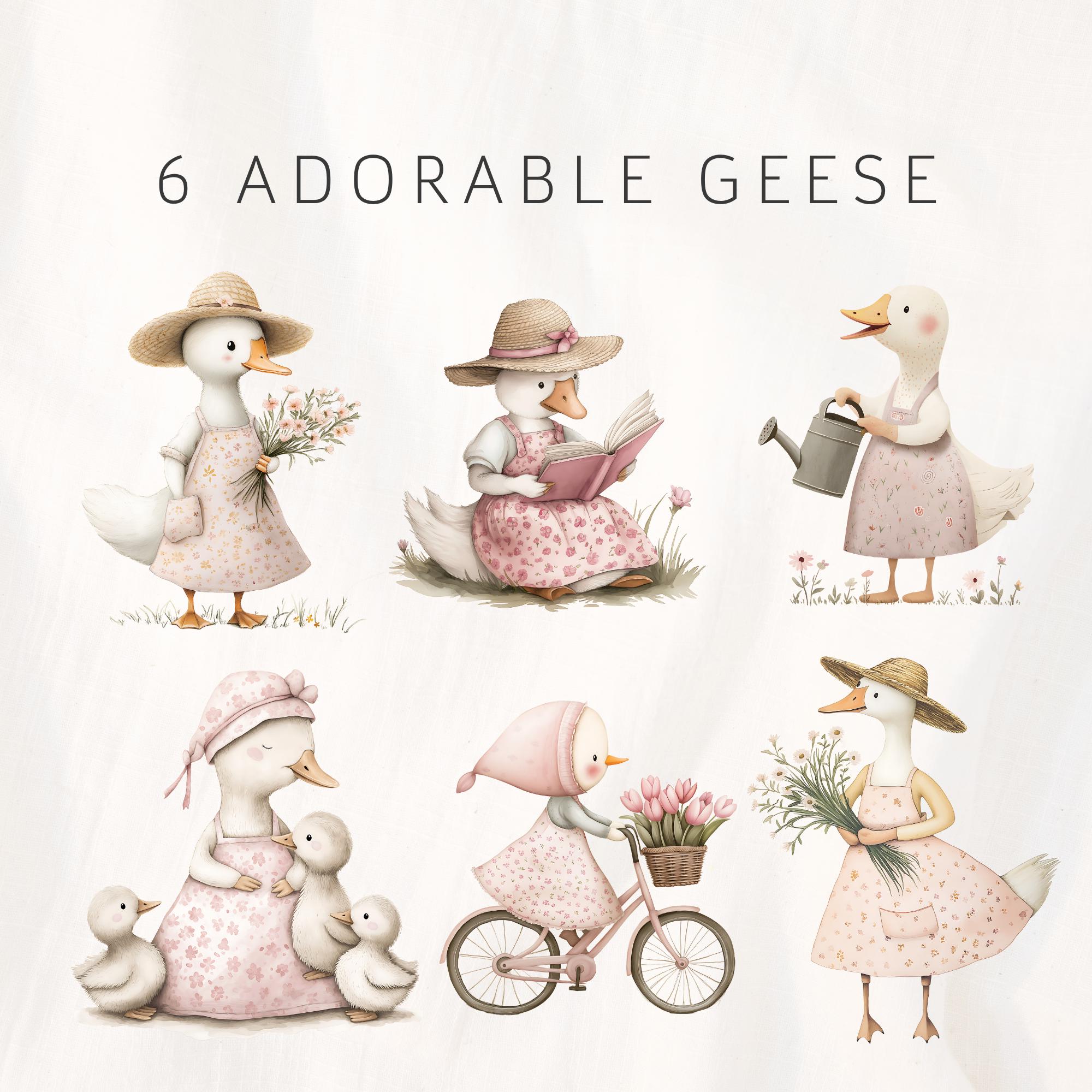 Silly Goose Clipart Set, Cute Watercolor Geese Clipart Set, 12 Cute ...