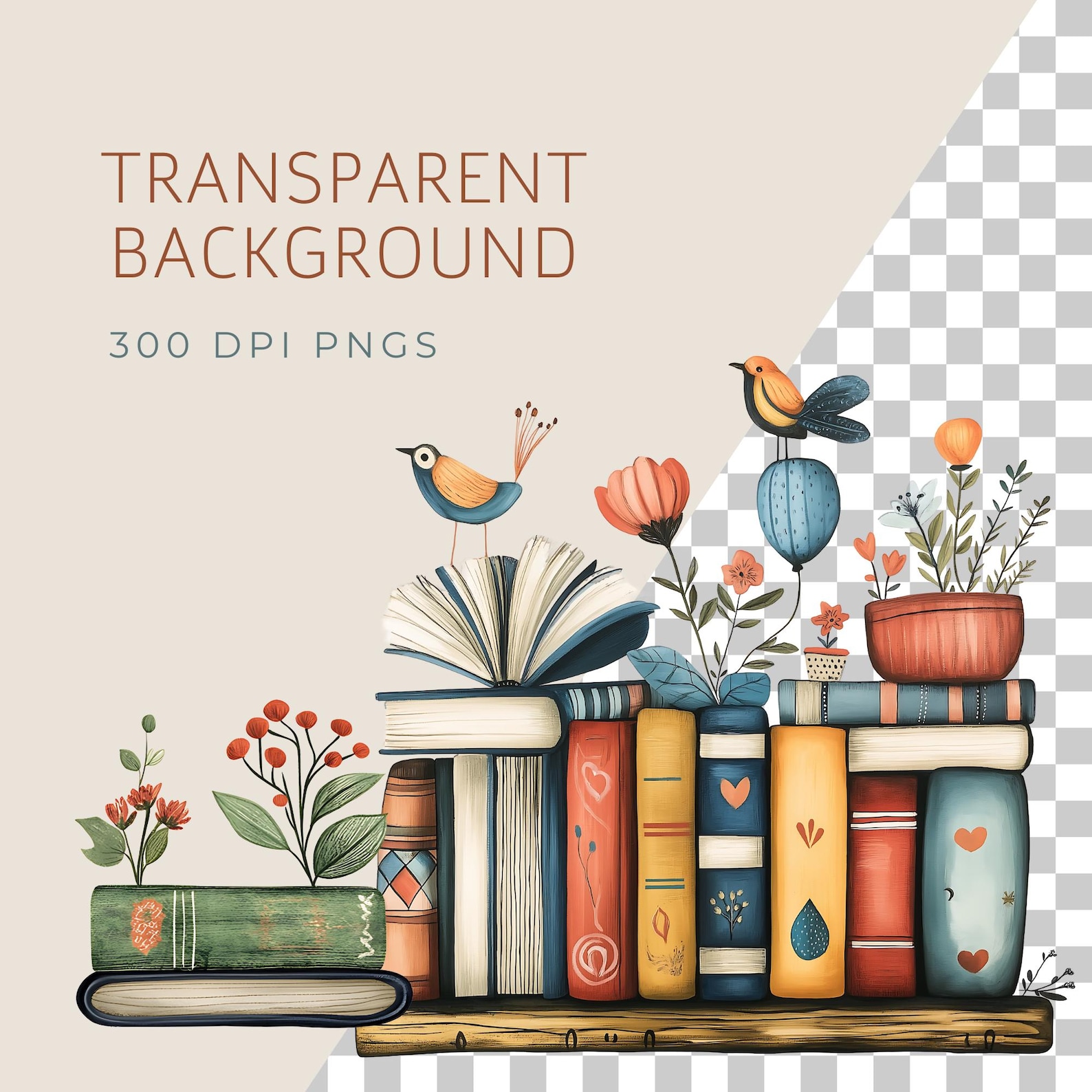 Spring Book Stack Clipart, Boho Books Clipart, Watercolor Bookish ...