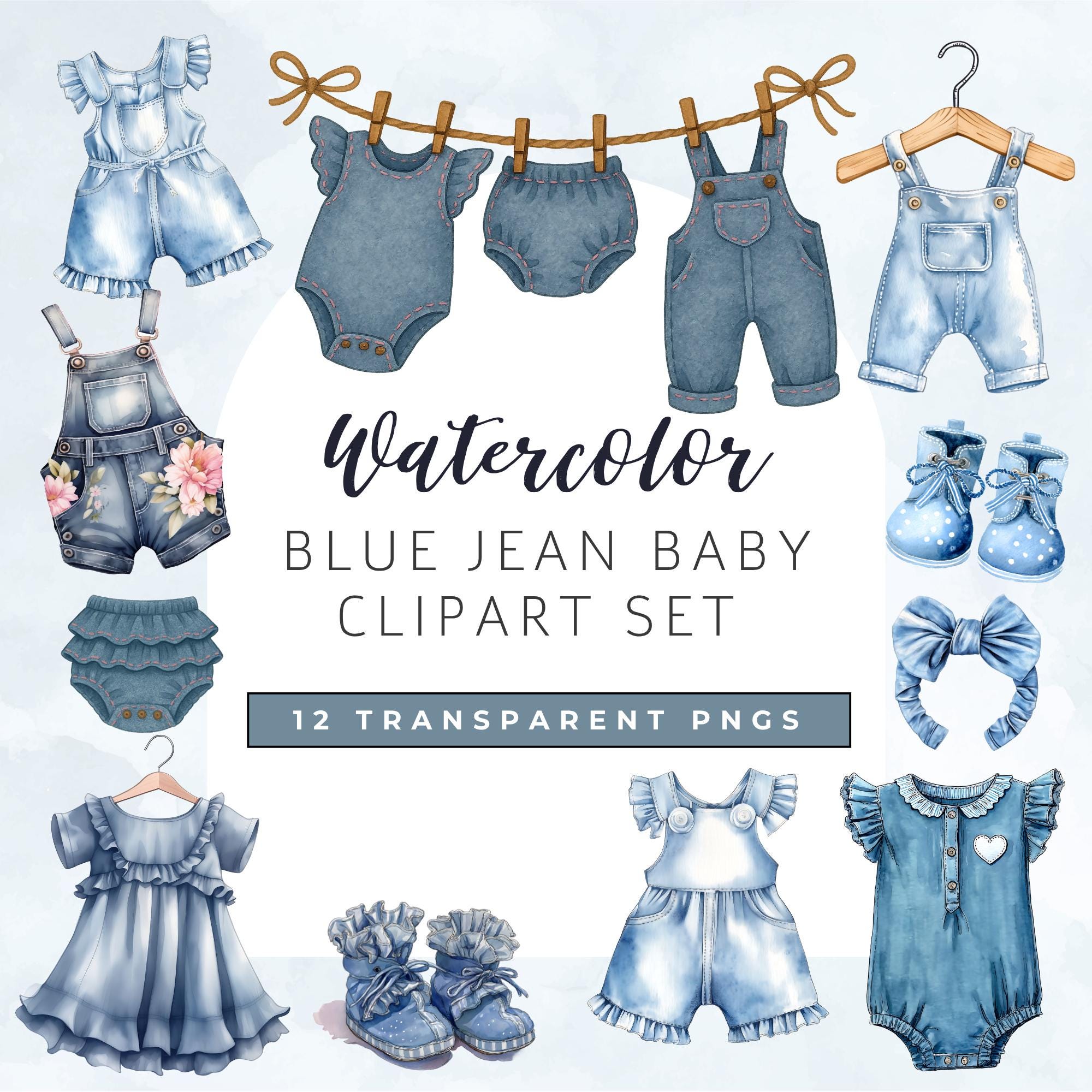 Blue Jean Baby Clipart, Denim Baby Clothes Clipart, Blue Baby ...