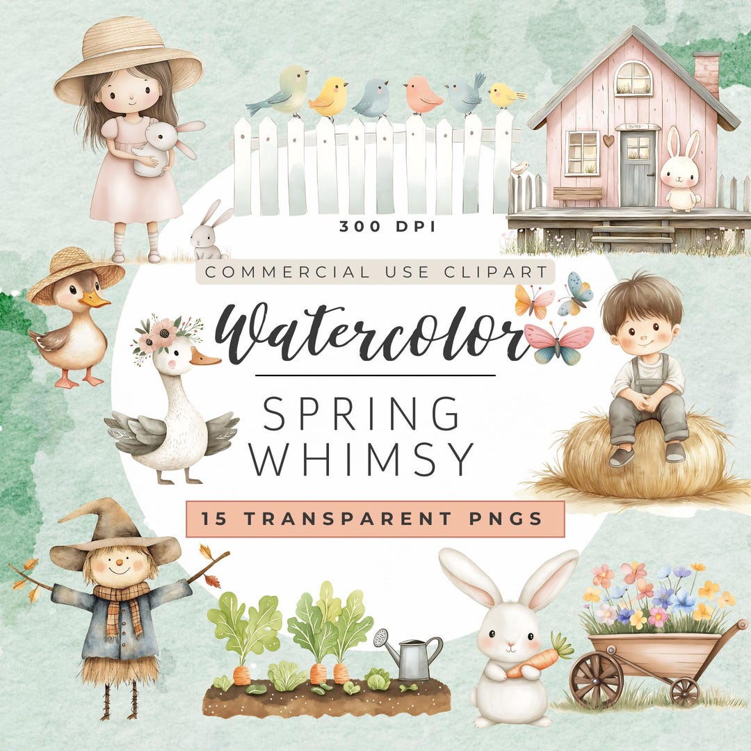 Whimsical Farm Clipart – Bunnies, Gardens & Hay Bales – Whimsical ...