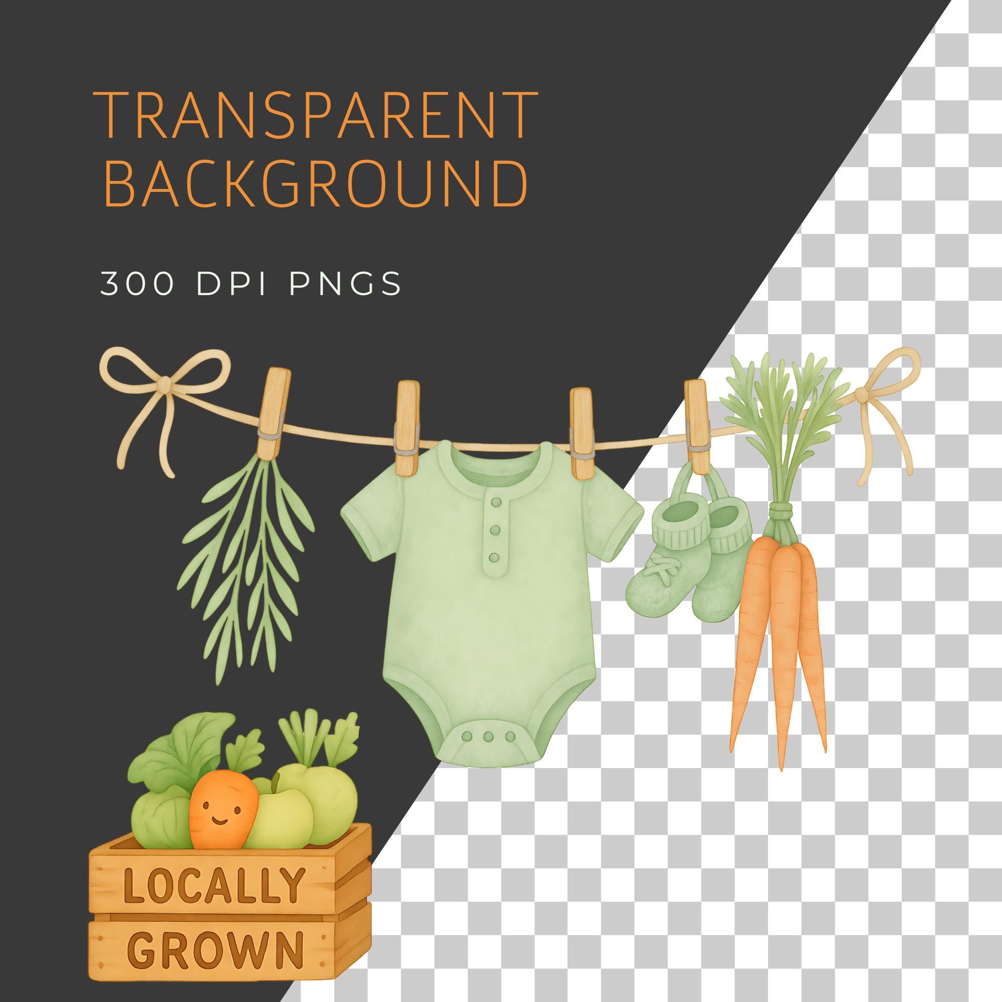 Locally Grown Baby Shower Clipart Set | Veggie Garden Clipart ...