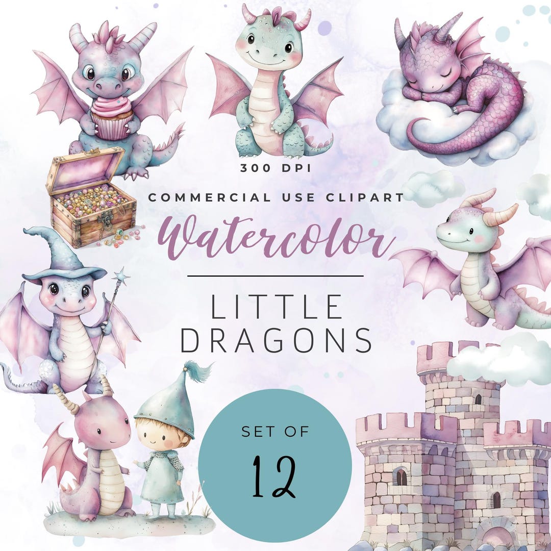 Watercolor Dragon Clipart, Cute Baby Dragon PNG, Fantasy Dragon ...