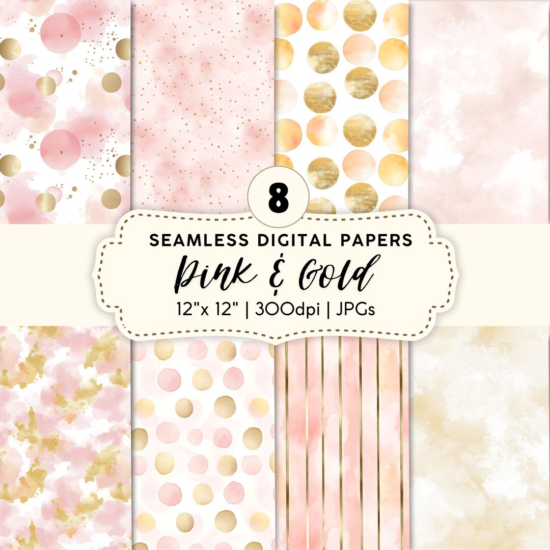 Blush Pink and Gold Digital Paper | 8 Seamless Backgrounds ...