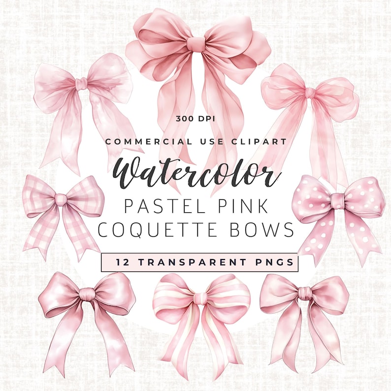Watercolor Pastel Pink Coquette Bows Clipart | Soft Feminine Digital ...