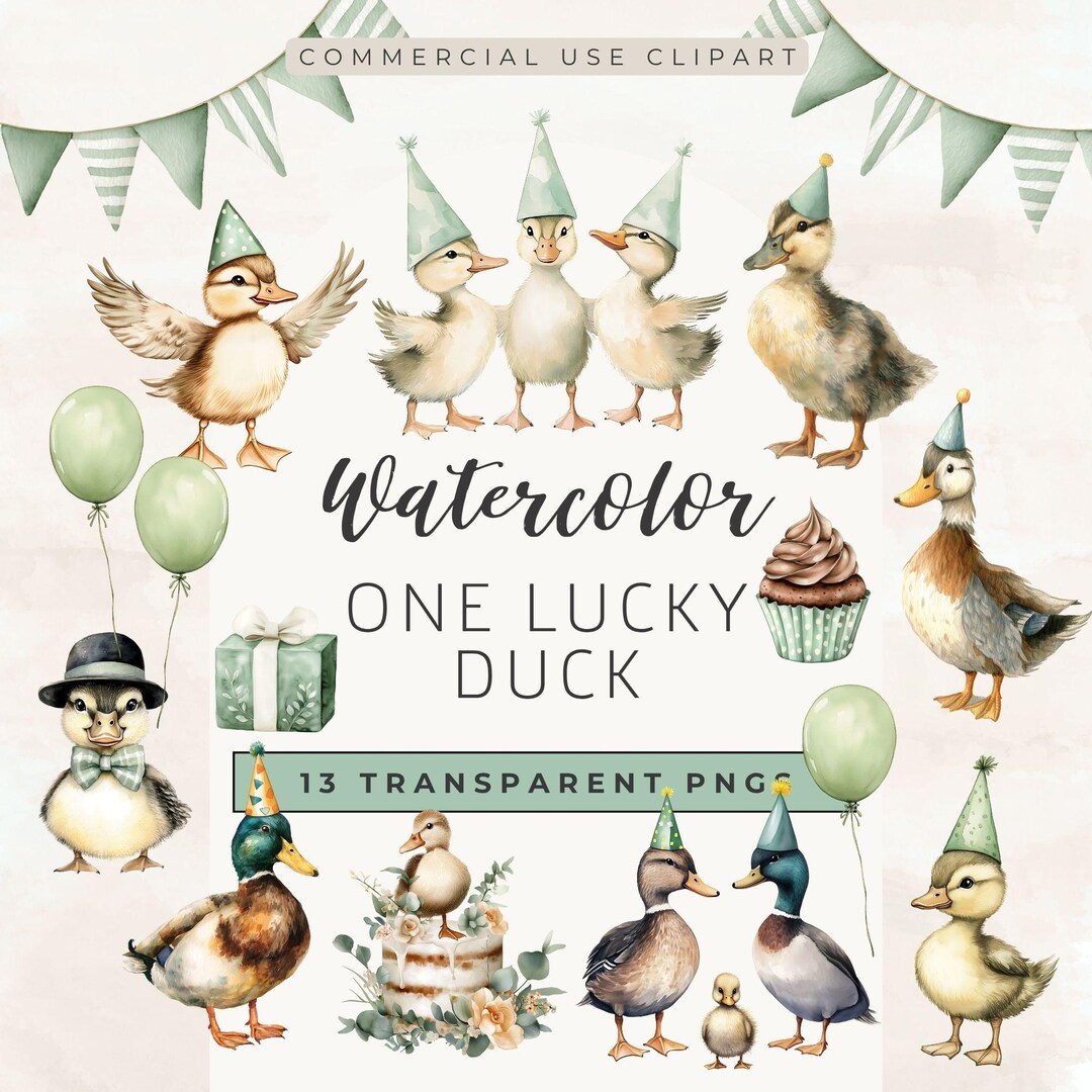 One Lucky Duck Clipart | Baby Shower Duckling PNG | Cute Duck Party ...