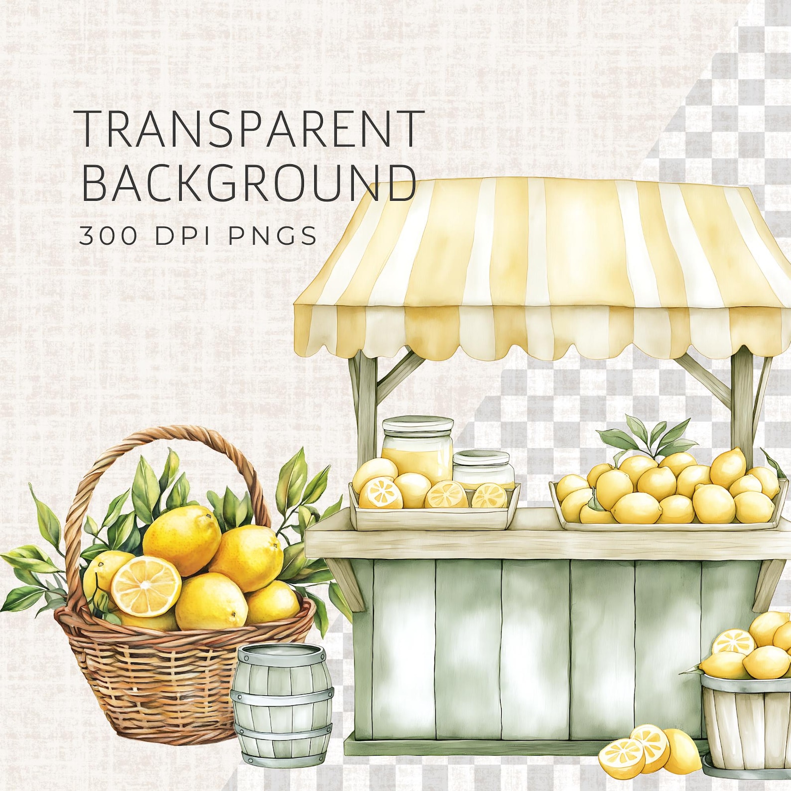 Vintage Lemonade Stand Clipart | Watercolor Market Stall PNG | Rustic ...