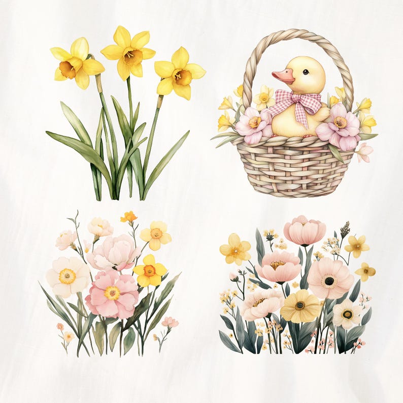Delightful Ducklings Clipart Set | Ducklings and Daffodils Clipart Set ...