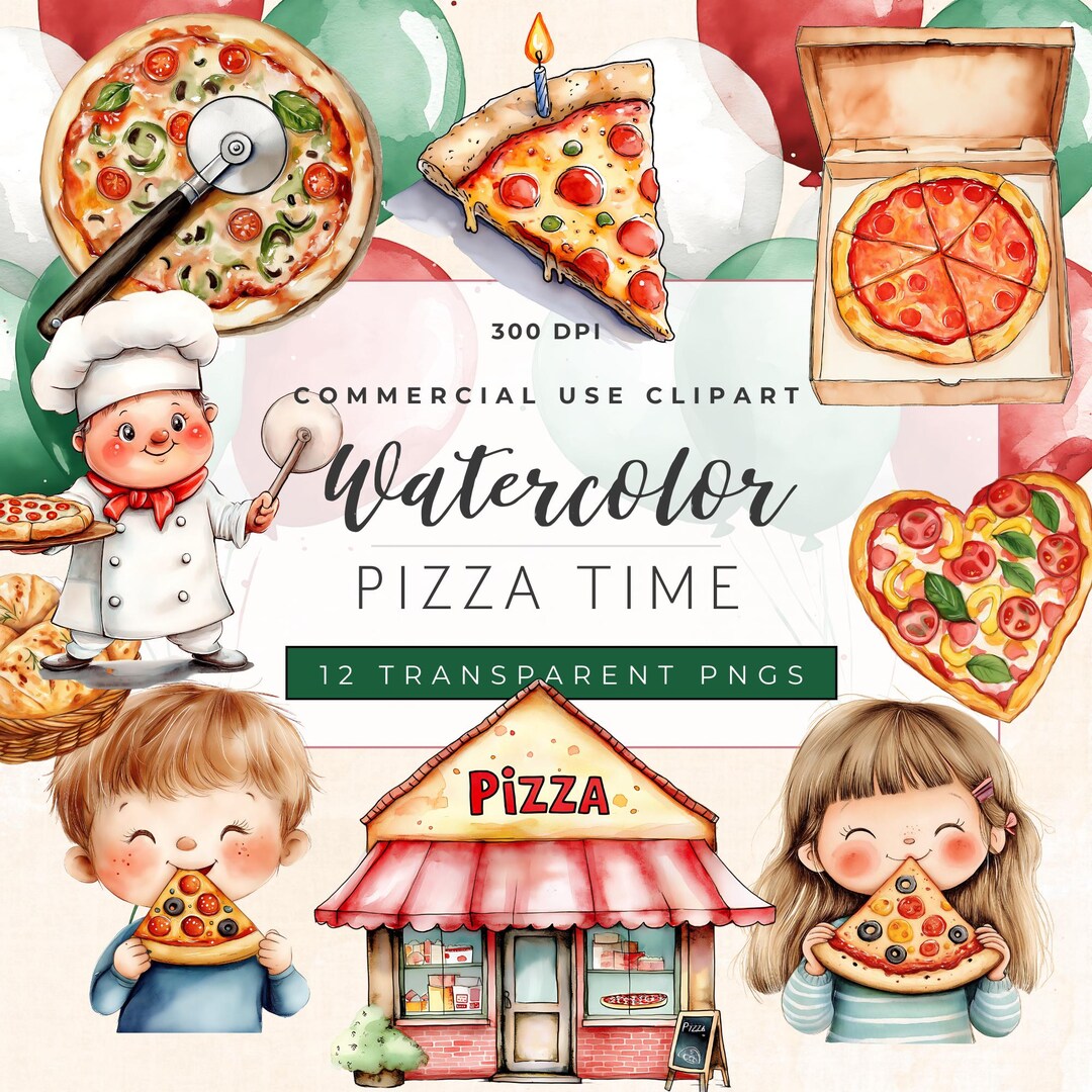 Watercolor Pizza Clipart Set | Pizza Our Heart Baby Shower Clipart ...