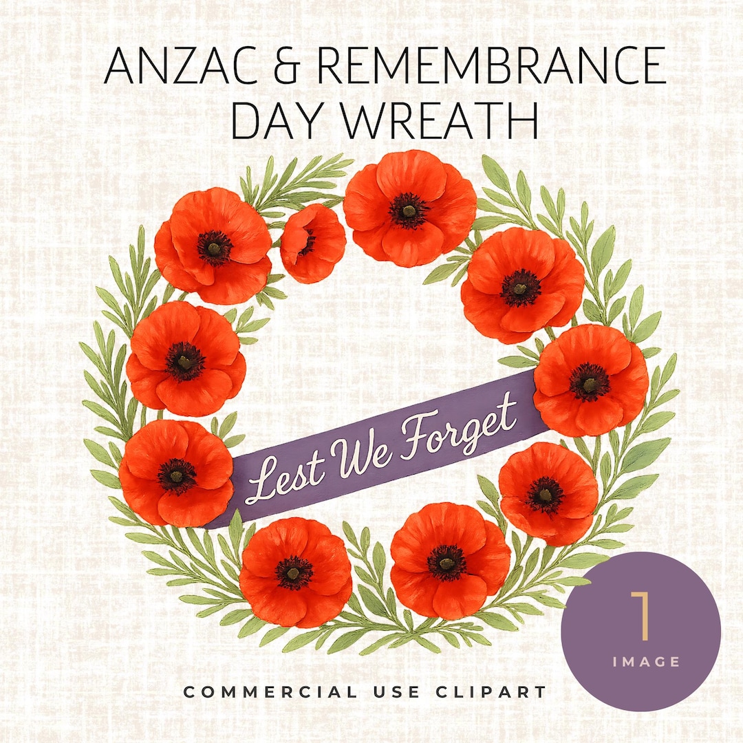 Watercolour ANZAC Day Wreath Clipart: Remembrance Day Wreath PNG, ANZAC ...