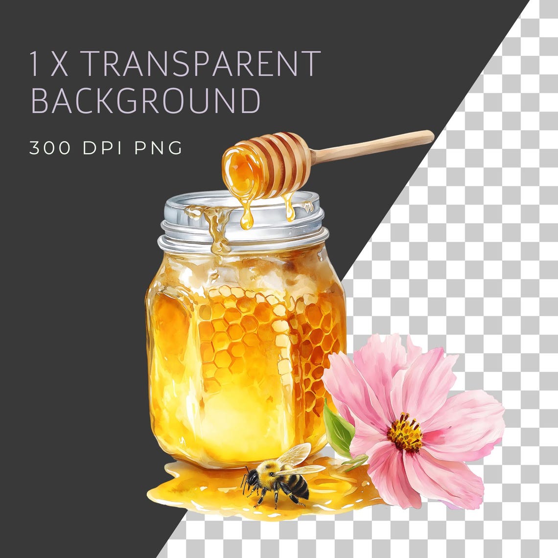 Watercolor Honey Jar Clipart: Bee & Floral PNG (digital Download) - Etsy