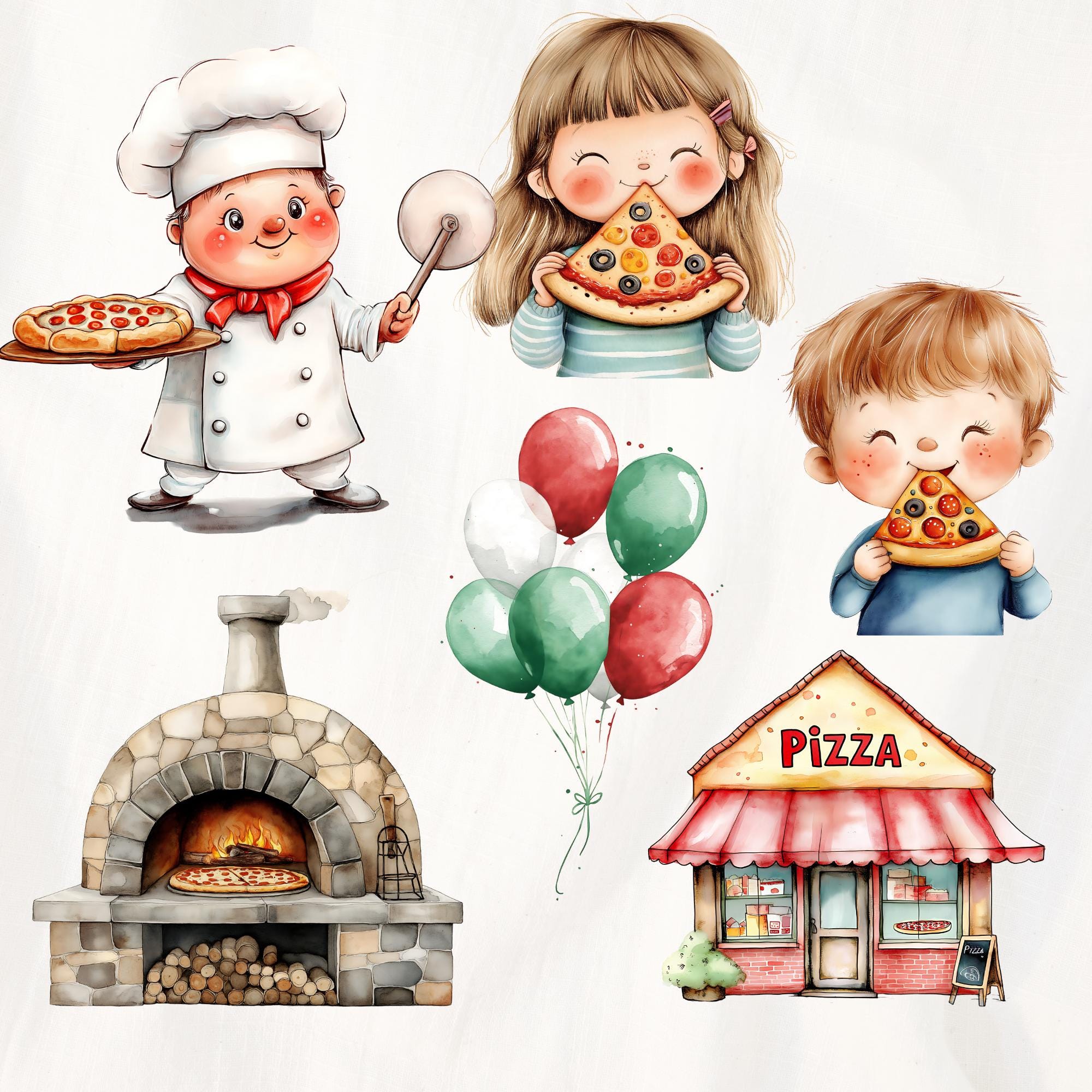 Watercolor Pizza Clipart Set | Pizza Our Heart Baby Shower Clipart ...
