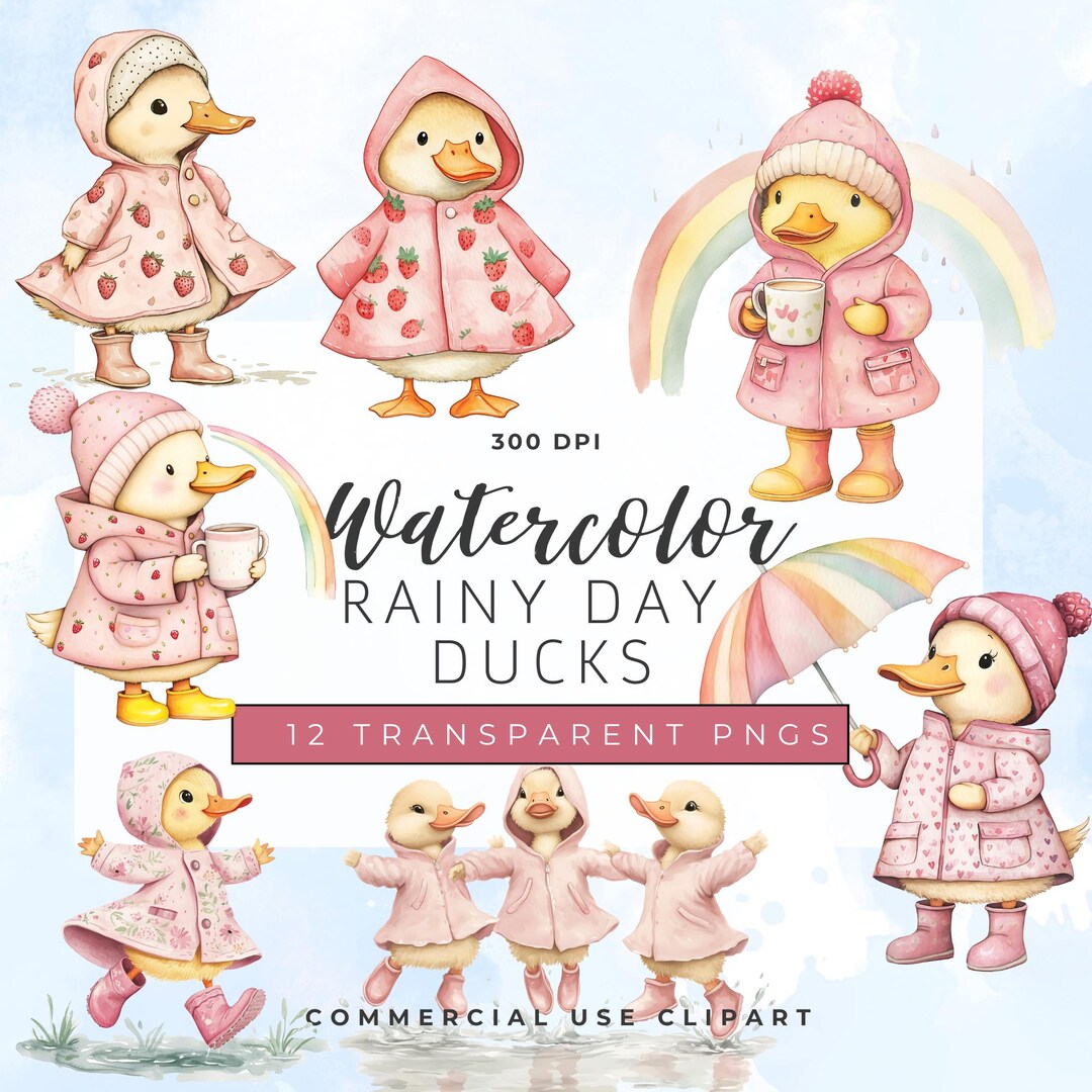 Rainy Day Duck Clipart PNG Bundle | 12 Ducks in Raincoats for ...