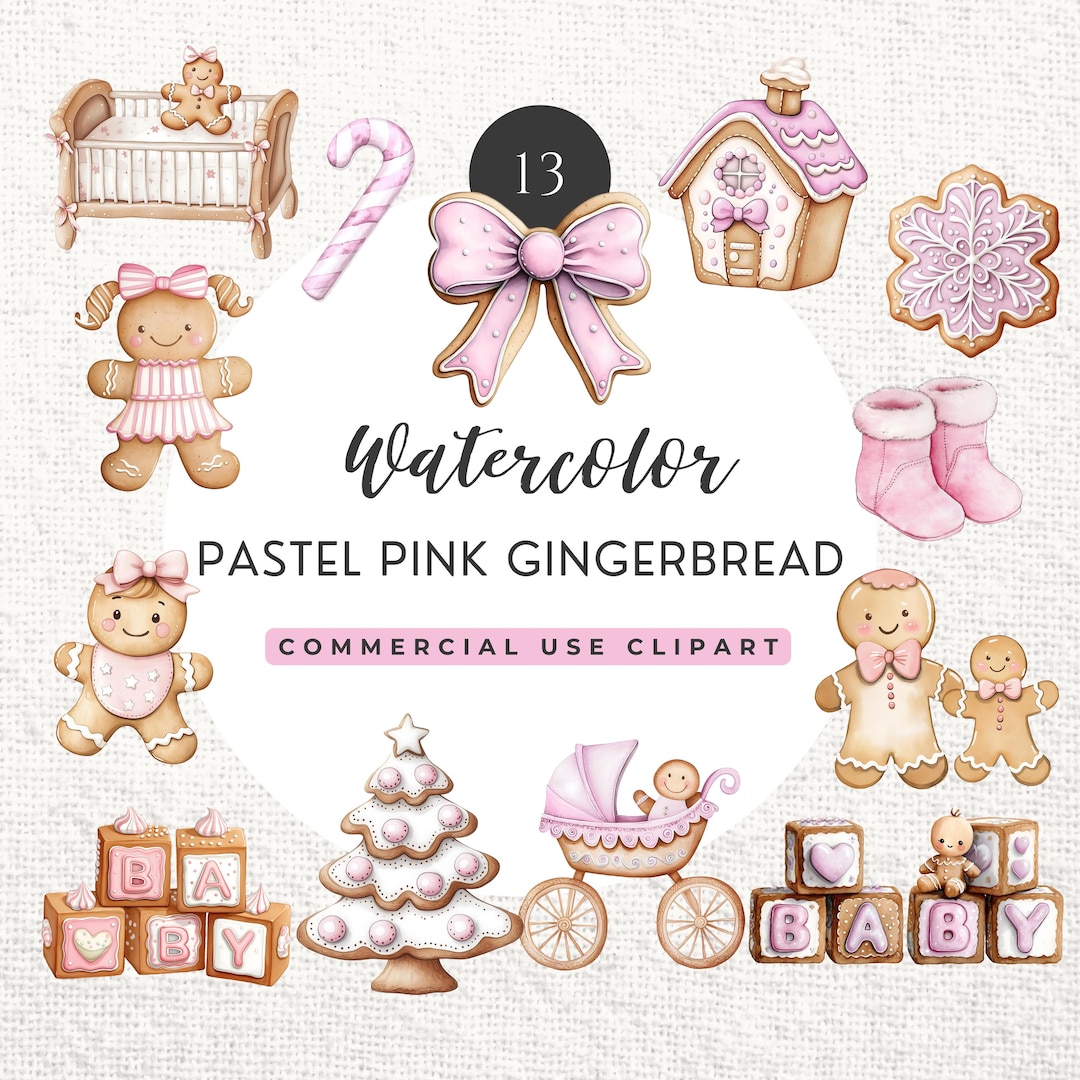 Pastel Pink Gingerbread Baby Shower Clipart, Baby Girl Gingerbread PNG ...
