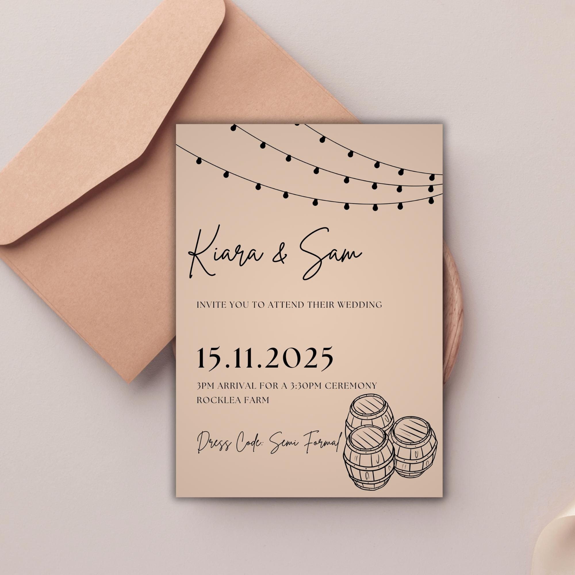 Rustic Barn Wedding Invitation Template: Editable Canva Design (digital ...