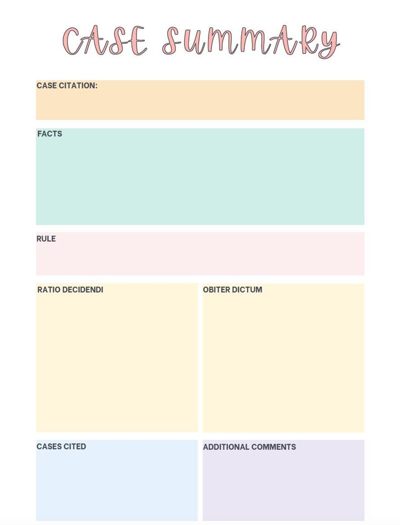 Law Student Case Summary Templates - Digital PDF Templates! - Etsy