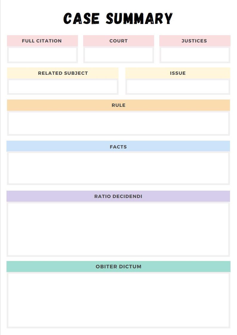 Law Student Case Summary Templates - Digital PDF Templates! - Etsy