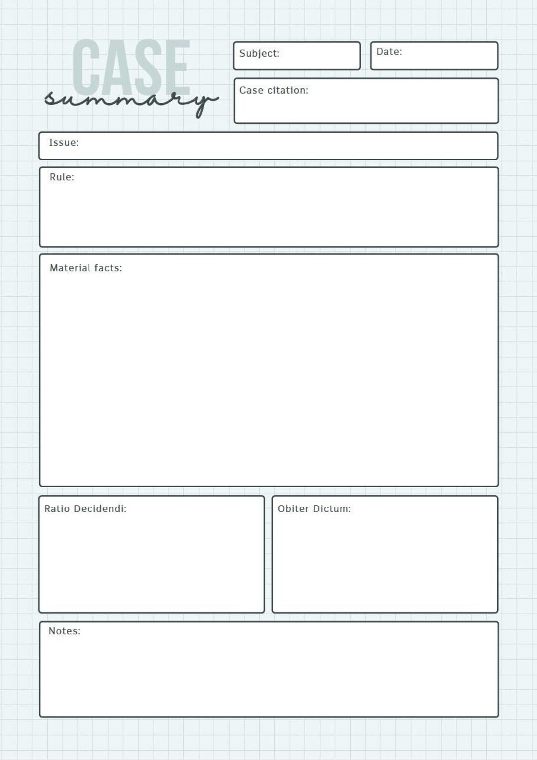 Law Student Case Summary Templates - Digital PDF Templates! - Etsy
