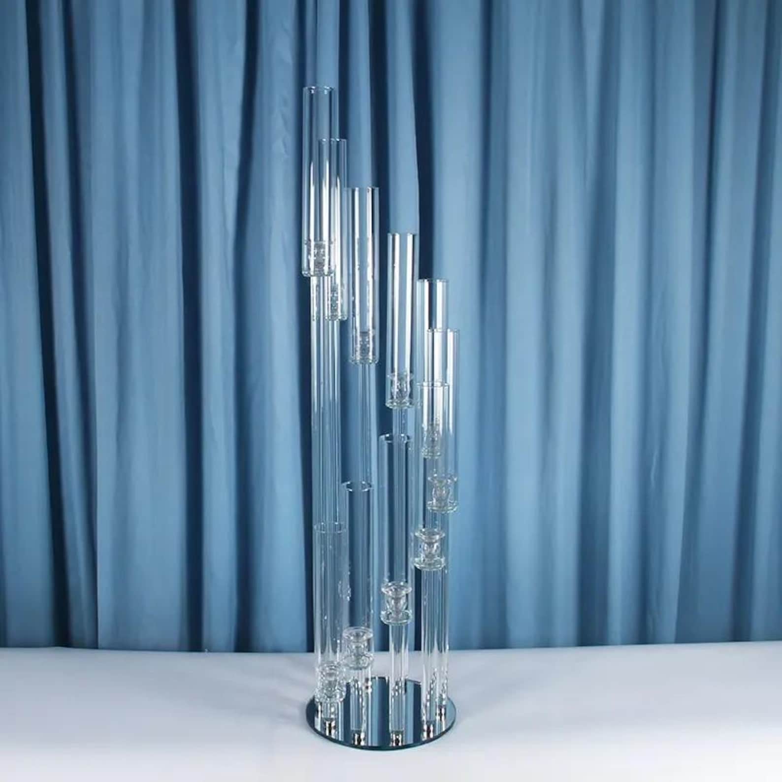 Crystal Glass Candelabra | 8-arm Wedding Centerpiece With Mirror Base ...