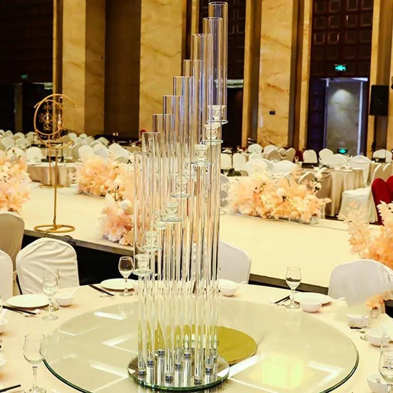 Crystal Glass Candelabra | 8-arm Wedding Centerpiece With Mirror Base ...