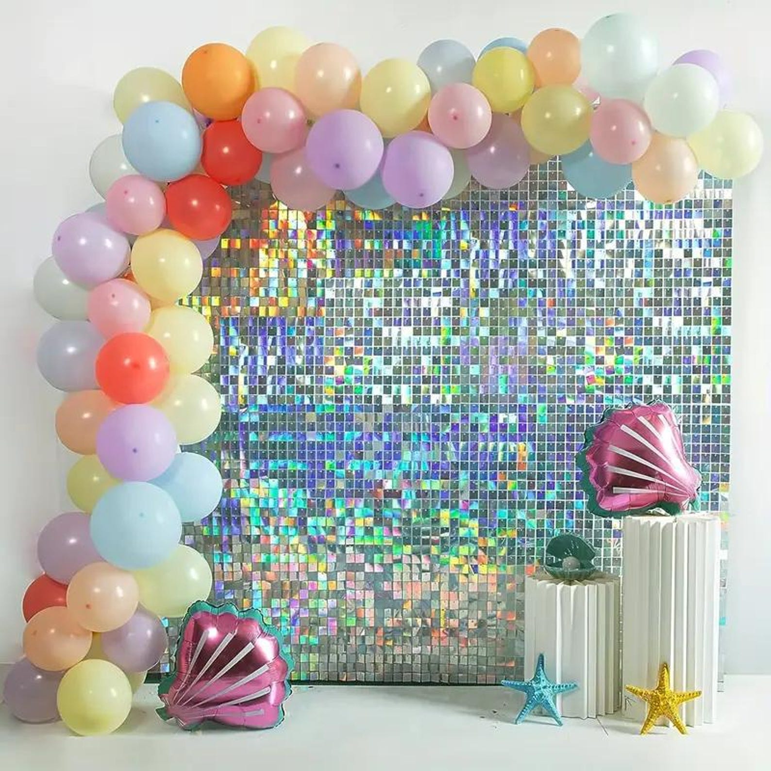 8ftx8ft Fancy Silver Shimmer Wall Backdrop | Shimmer Sequin Panel With ...