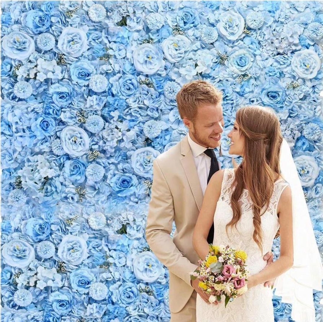 8ftx8ft Blue 3D Fabric Artificial Flower Wall Panels, Floral Backdrop ...