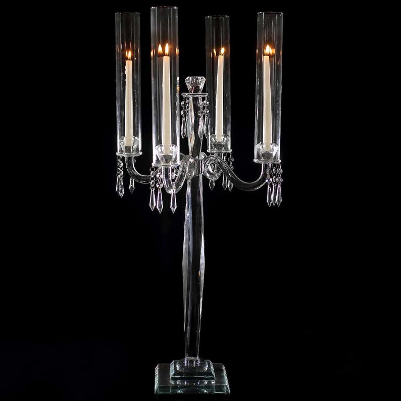 Crystal Glass Candelabra: 5-arm Wedding Centerpiece, 40" Tall - Etsy