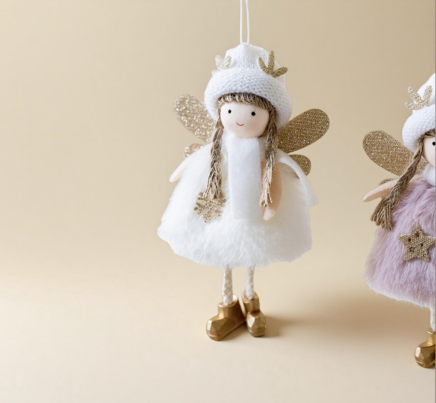 Christmas Angel Plush Doll With Antlers and Golden Wings | Soft Fabric ...