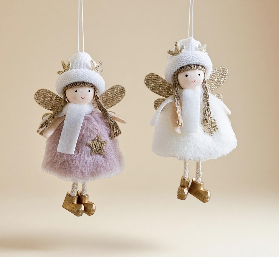 Christmas Angel Plush Doll With Antlers and Golden Wings | Soft Fabric ...