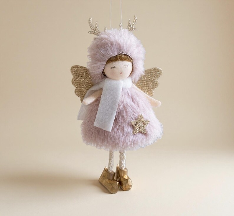 Christmas Angel Plush Doll With Antlers and Golden Wings | Soft Fabric ...