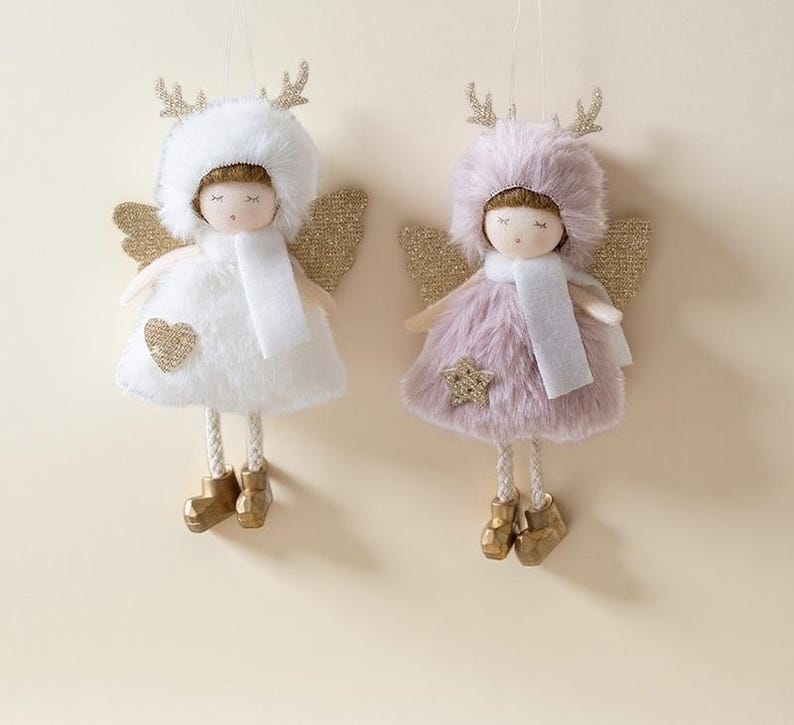 Christmas Angel Plush Doll With Antlers and Golden Wings | Soft Fabric ...